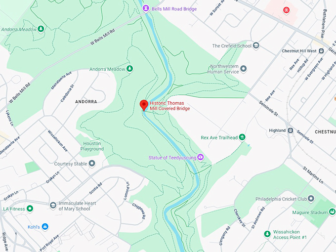 historic thomas mill covered bridge map