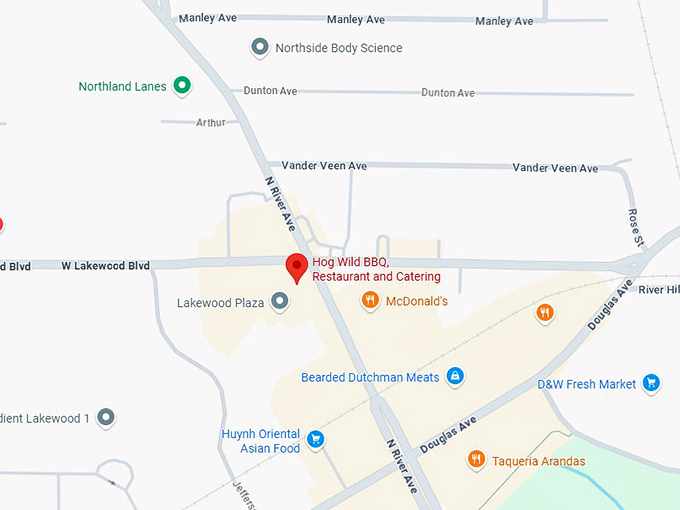 16. hog wild bbq, restaurant and catering map
