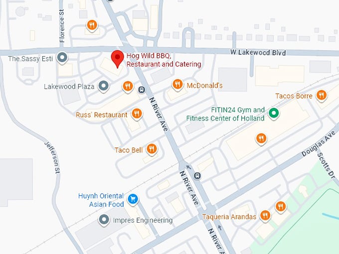 16. hog wild bbq, restaurant and catering map