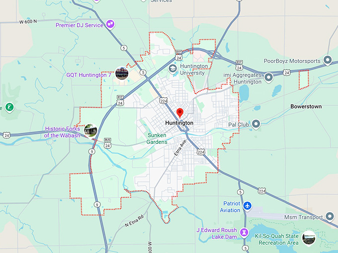 16. huntington, in map