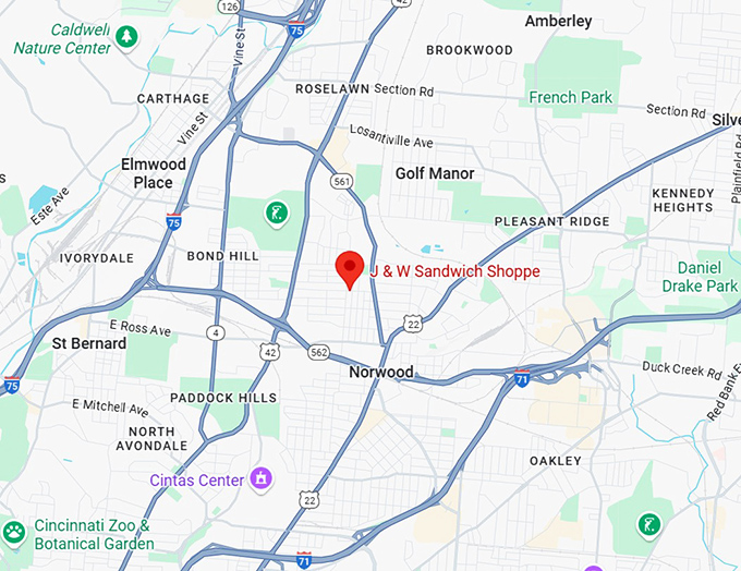 16. j & w sandwich shoppe&lrm; map