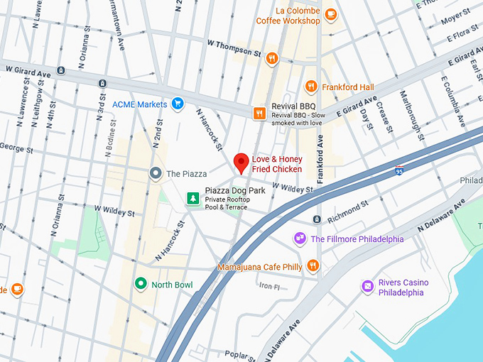 16. love & honey fried chicken map