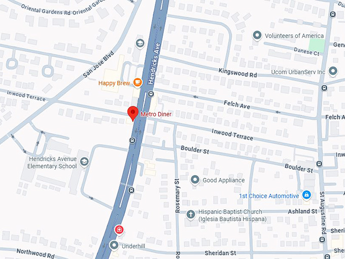 16. metro diner (3302 hendricks ave) map