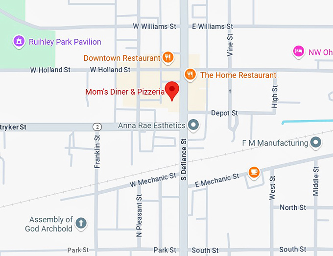 16. mom's diner & pizzeria map