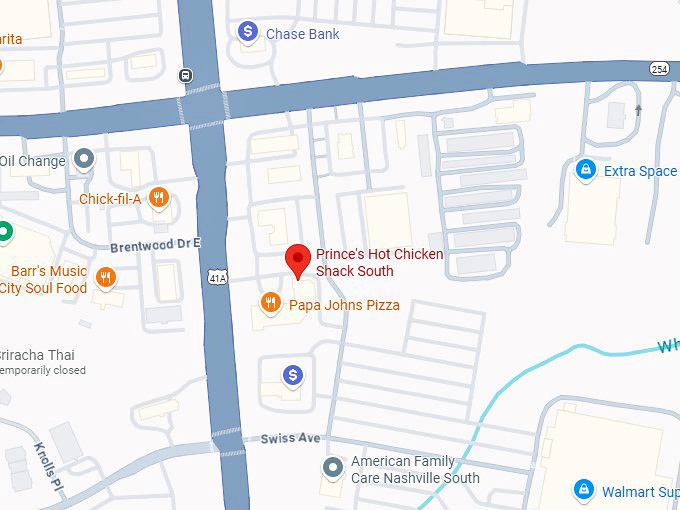 16. prince's hot chicken shack south map