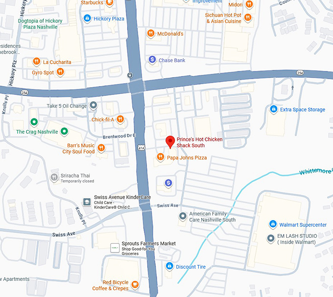 16. prince's hot chicken shack south map