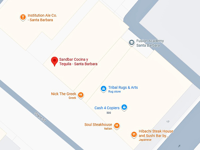 16. sandbar cocina y tequila santa barbara map