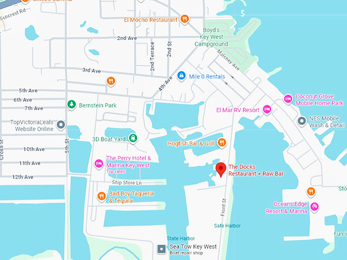 16. the docks restaurant + raw bar map