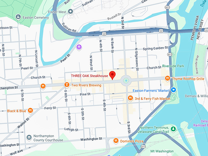 three oak steakhouse map