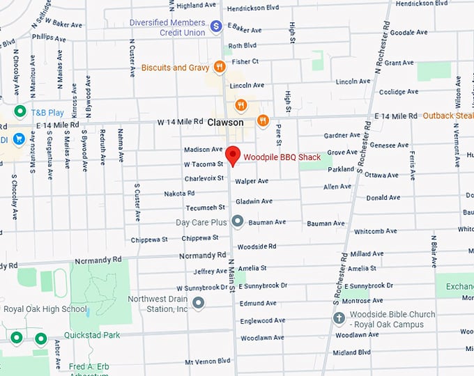16. woodpile bbq shack map