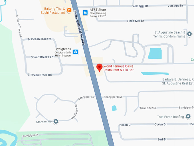 16. world famous oasis restaurant & tiki bar map