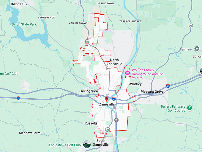 16. zanesville, oh map