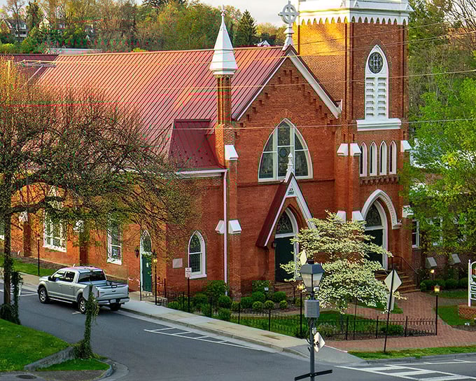 This historic brick church in Abingdon could star in its own Hallmark Christmas special with that charming steeple and arched windows.