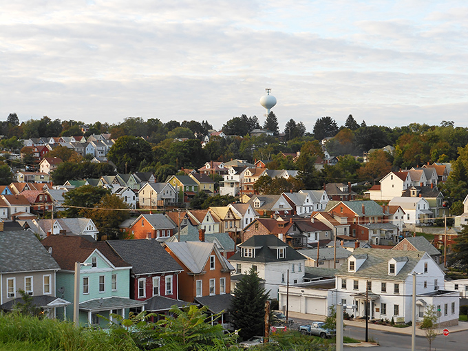 Altoona's colorful houses create a patchwork quilt effect across the hillsides, like a real-life Monopoly board with better views!