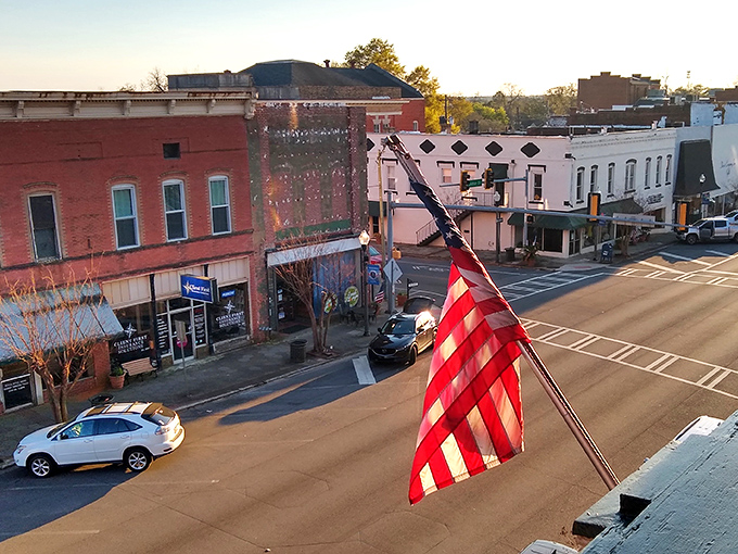 Downtown Americus stretches out like a Norman Rockwell painting, complete with that perfect American flag waving hello.