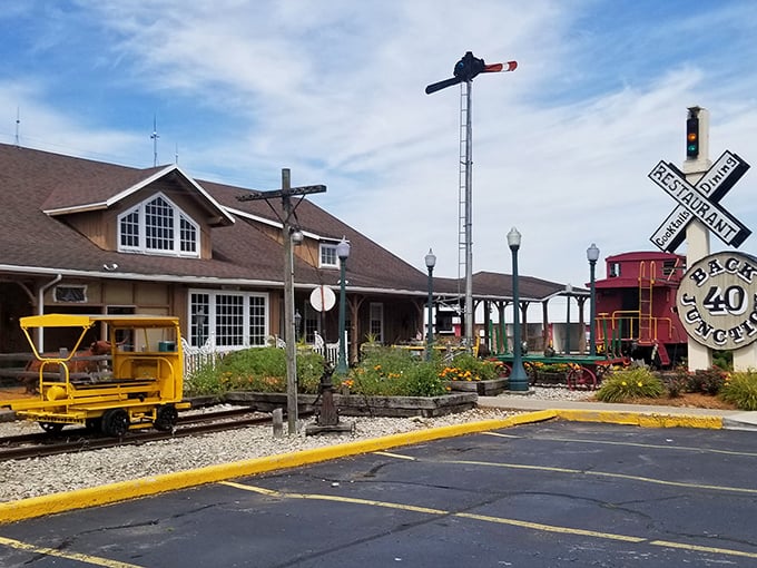 All aboard the flavor express! Back 40 Junction's railroad-themed exterior promises a journey through comfort food country that'll have you chugging back for seconds.
