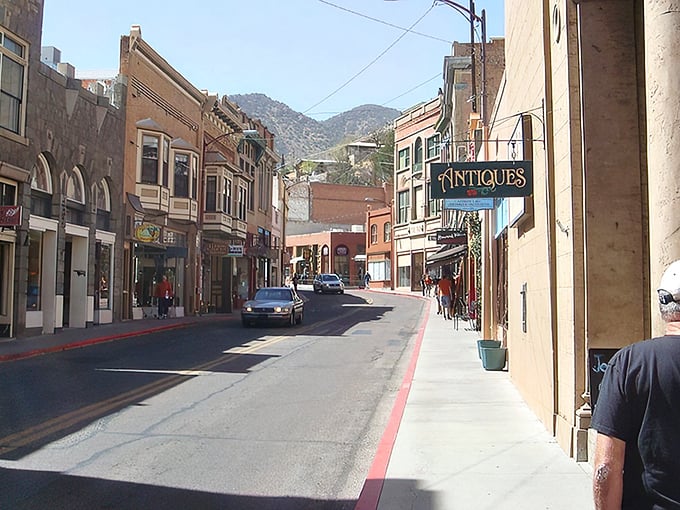 Historic Bisbee's Main Street - where Victorian architecture meets desert mountains in a colorful time capsule of Arizona mining history.