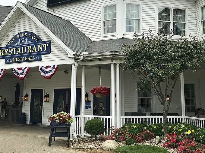 Here's where comfort food meets small-town charm - a classic white building that promises hearty meals ahead. 