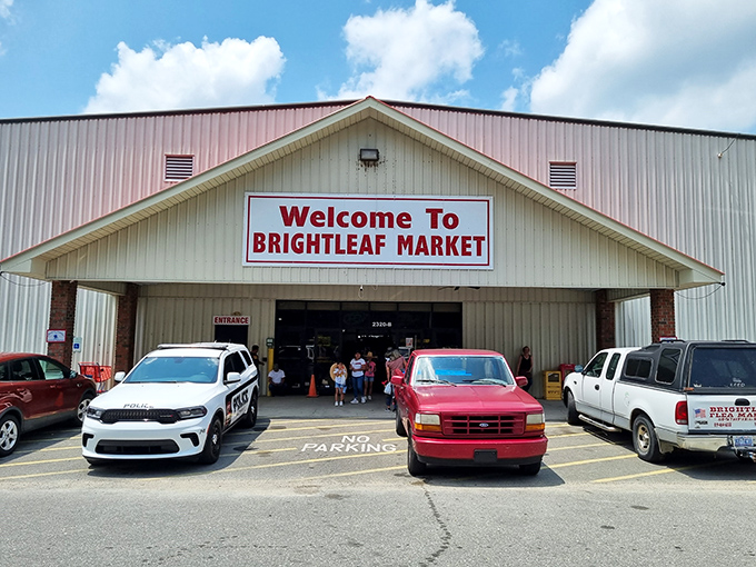 The welcoming entrance to Brightleaf Market promises treasures inside. Like a retail Narnia, what wonders await beyond those doors?