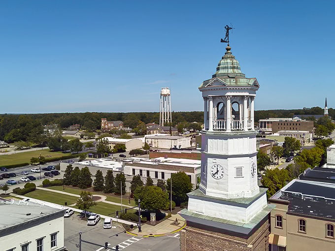 Camden's iconic clock tower stands sentinel over the town square, a timeless guardian watching life unfold at a gentler pace.