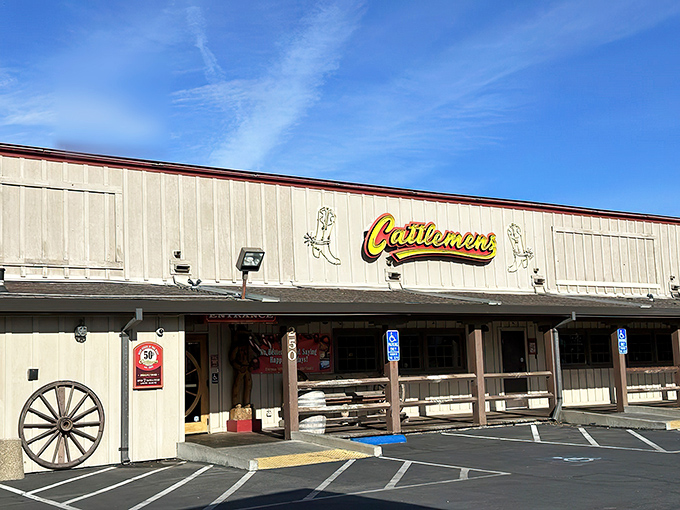 That classic Western storefront promises serious steaks &ndash; like stepping into a cowboy movie set.