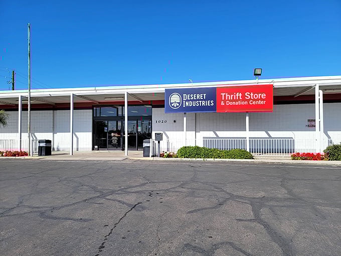 The unassuming exterior of Deseret Industries hides a treasure trove within. Like finding an oasis in the desert heat!