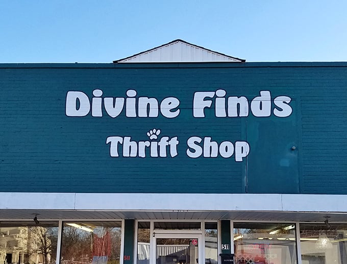 The teal facade of Divine Finds isn't just eye-catching&mdash;it's like a beacon calling all treasure hunters to come discover their next great find.