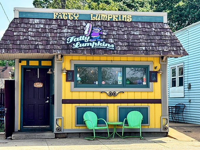 Like a cheerful cottage that decided to serve sandwiches, this sunny yellow gem radiates pure joy.