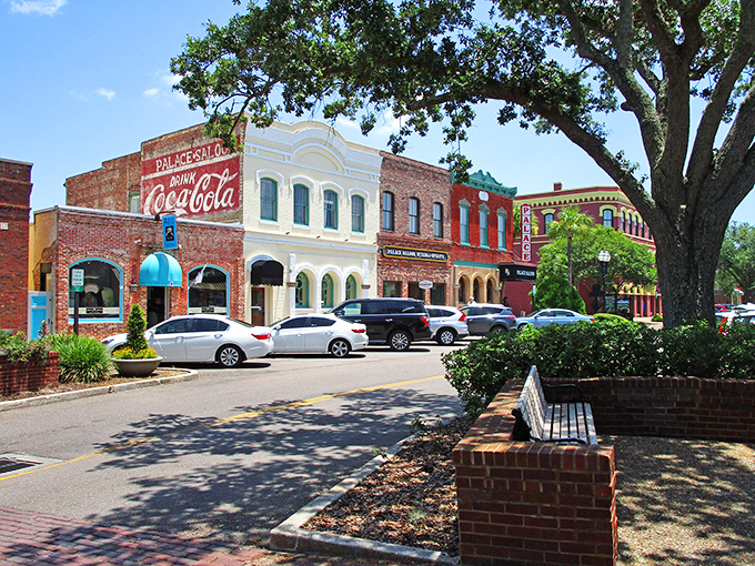 Historic downtown Fernandina Beach, where brick buildings and old Coca-Cola signs make you feel like you've stepped into a time machine with better coffee options.