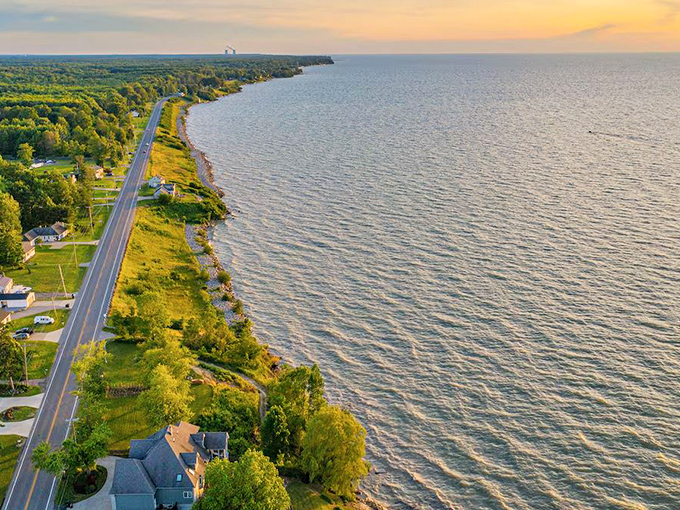 Sunset highway hugs Lake Erie's shore, where nature's light show outperforms anything on Broadway every single evening.