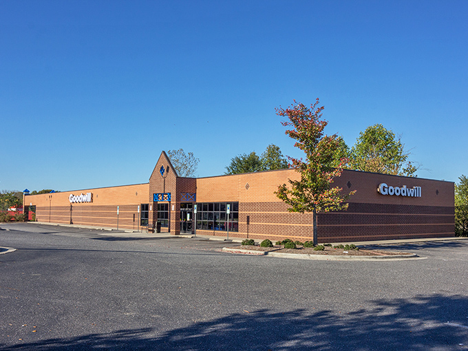 The brick fortress of bargains! Goodwill's Lowell location stands ready to transform your home without emptying your wallet.