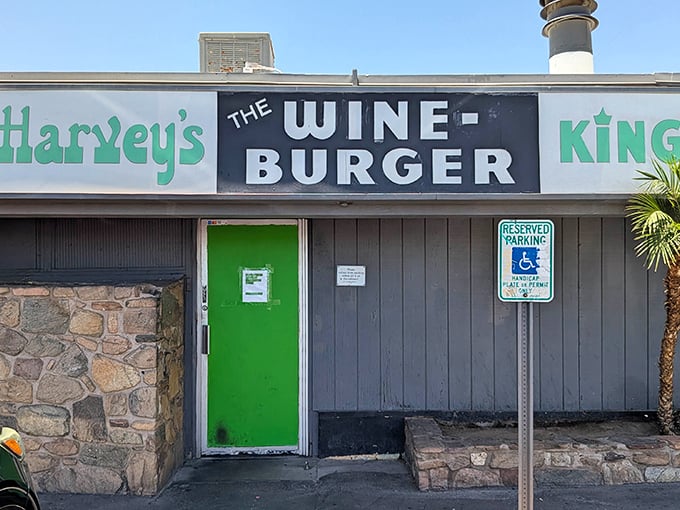 The bright green door of Harvey's is like a portal to burger nirvana. Wine in burgers? Trust me, it works!