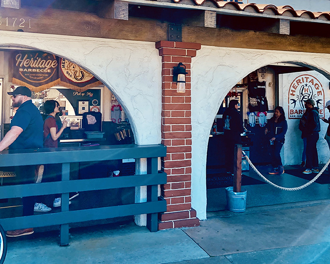 The Spanish-style arches of Heritage Barbecue welcome hungry pilgrims. Like a BBQ embassy where meat is the universal language.