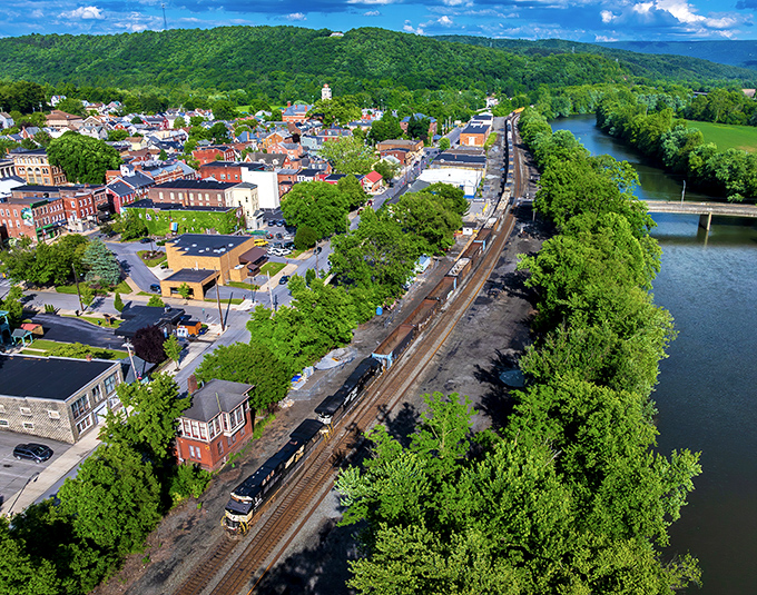 Bird's eye bliss! Huntingdon hugs the Juniata River like a postcard that somehow forgot to charge big-city prices.