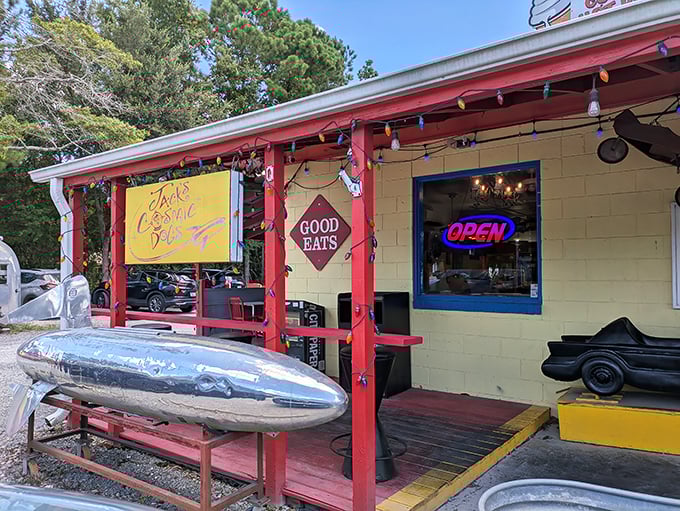 Jack's Cosmic Dogs: The yellow building with red trim screams "fun" before you even bite into their otherworldly hot dogs!