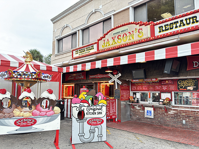 Jaxson's Ice Cream Parlor's carnival-like entrance promises a dessert adventure that'll make your inner child do backflips.