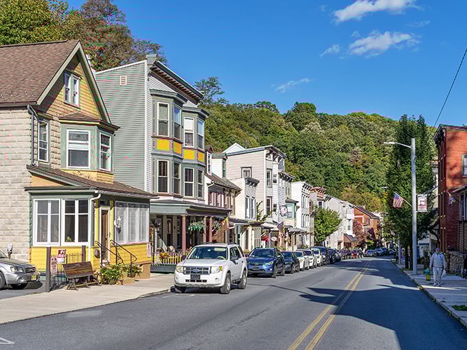 Victorian charm on parade! Jim Thorpe's colorful historic homes stand like well-dressed guests at a garden party, with the Poconos playing backdrop.