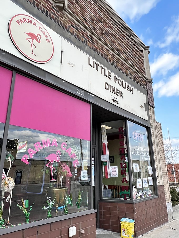 The Little Polish Diner's pink flamingo sign promises a quirky twist on traditional Polish comfort food that would make your babcia proud.