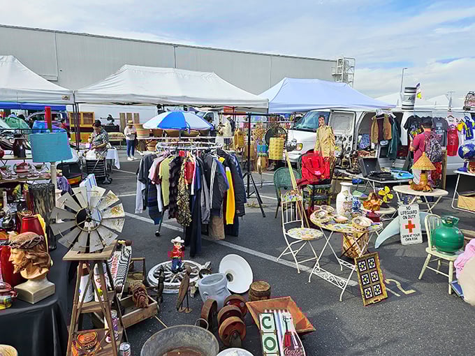 Treasure hunting paradise! Rows of colorful tents at Long Beach Antique Market create a maze of possibilities where yesterday's castoffs become tomorrow's conversation pieces.