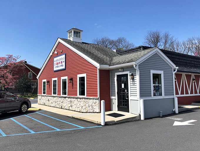 The iconic red barn of Marblehead Chowder House beckons like a New England lighthouse in Pennsylvania's seafood desert.