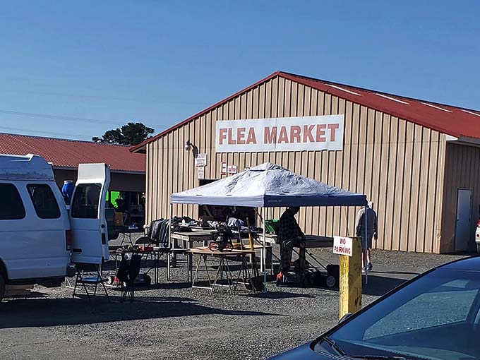 The classic metal building of Miller's Flea Market promises treasures inside &ndash; like finding Narnia in a storage shed!