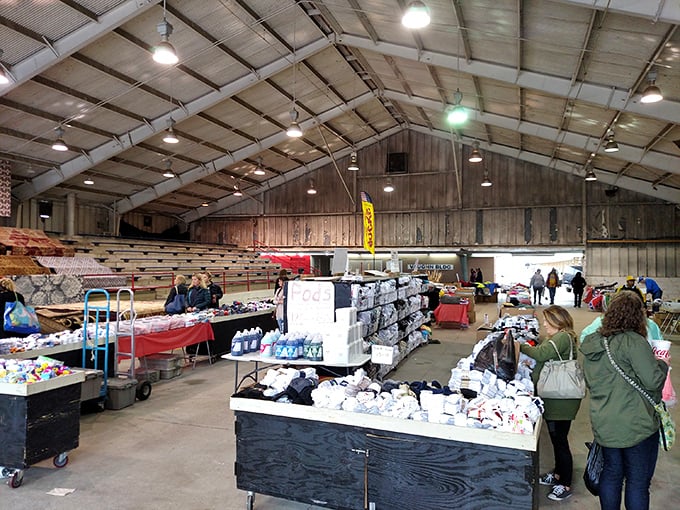 Inside Nashville Flea Market: Where treasure hunting happens under soaring rafters. Every table holds someone's future conversation piece!