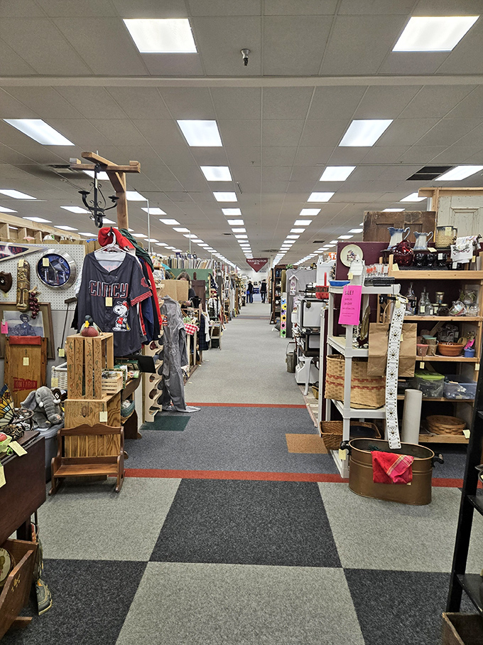 Long aisles of treasures stretch into the distance at Ohio Valley Antique Mall. Every shelf holds someone's future conversation piece!