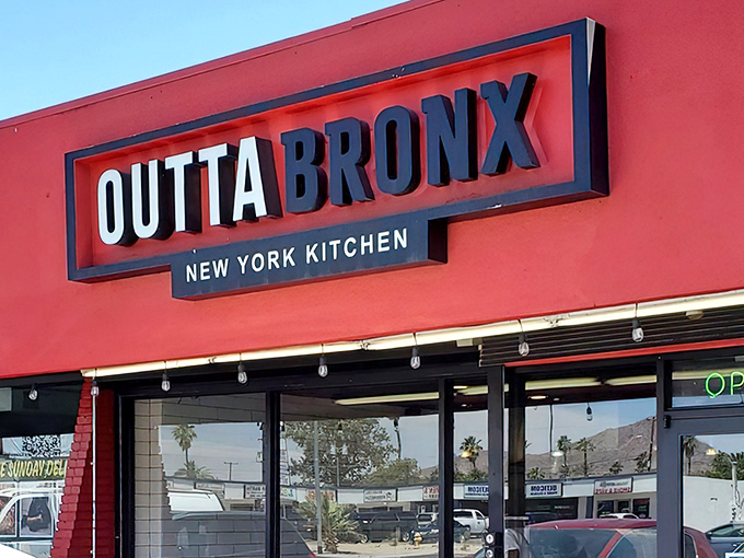 The bold red storefront of Outta Bronx promises New York sandwich magic in the desert. Like finding a Broadway show in your backyard!