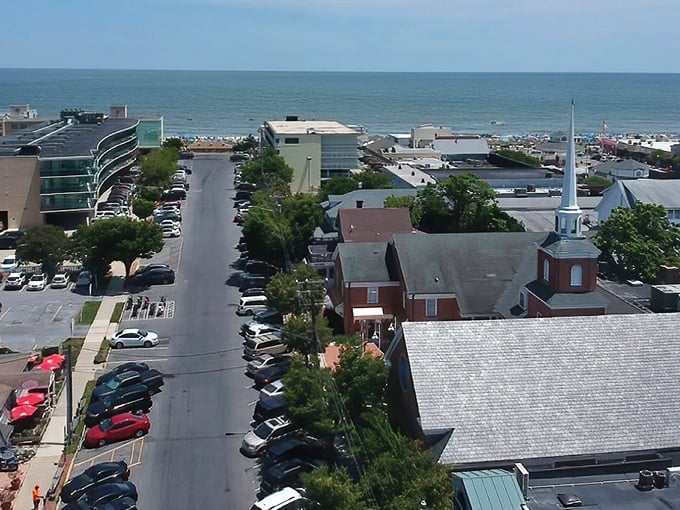 Rehoboth Beach: A bird's-eye view of where beach meets Main Street. The ocean beckons while church steeples remind you there's more to life than sunburn.
