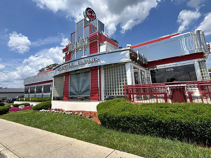 Silver Diner's gleaming retro exterior is like a time machine with a side of fries. Classic Americana at its chrome-trimmed finest!
