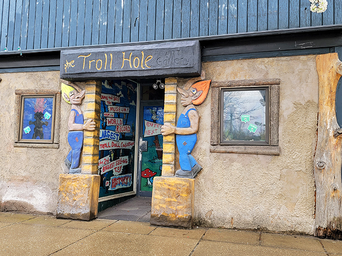 Two mischievous troll guardians flank the entrance to this quirky museum. They're not under a bridge, but they'll still make you smile!
