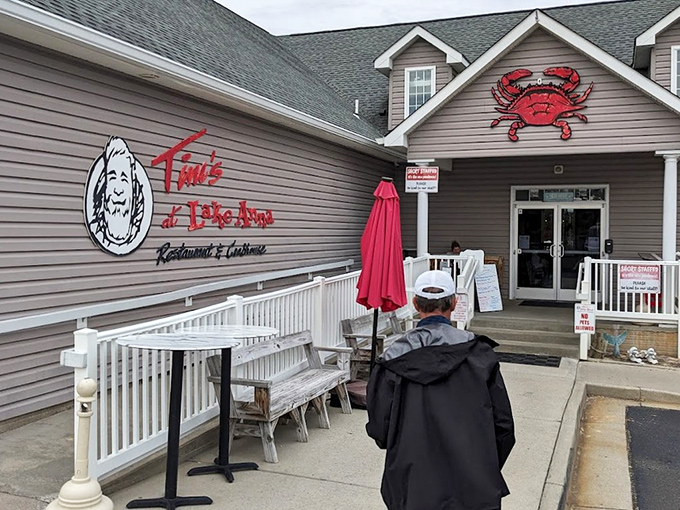 Tim's at Lake Anna welcomes you with a giant red crab on the roof &ndash; like a crustacean lighthouse guiding hungry sailors home.