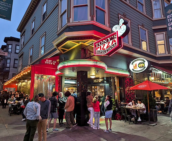Tony's Pizza Napoletana glows like a beacon in North Beach. The line outside isn't just decoration&mdash;it's a testament to pizza worth waiting for.