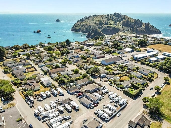Trinidad's coastline from above &ndash; where nature decided to show off with a perfect blend of rocky outcrops and sheltered coves.